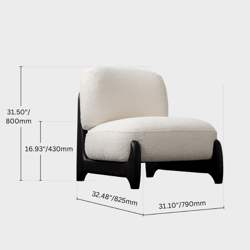 Black/White Modern Boucle Sherpa Lounge Accent Chair With Wood Legs