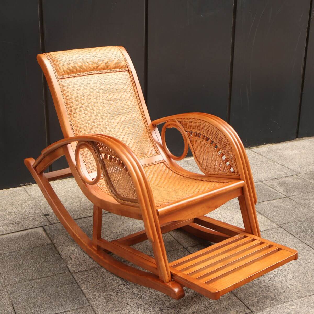 Art Deco Cane Front Porch Rocking Chairs with Track Arm and Rear Back ...