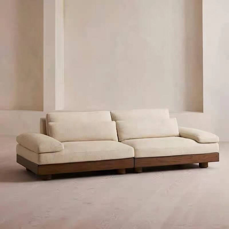 Art Deco Cream Floor Sofa with Pillow Back, Pillow Top Arm, Slipcover and 3 Pillows/2 Pillows ...