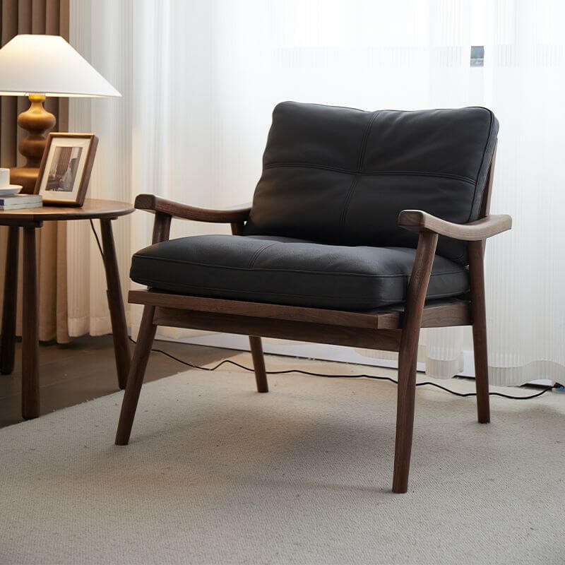 Art Deco Midnight Black Arm Chair Walnut with Loose Back, Arms ...