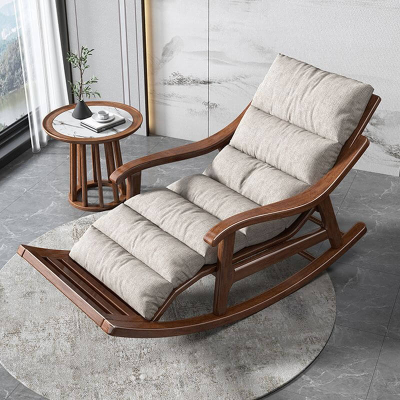 Contemporary Natural Wood Rocking Armchair with Padded Seat, Recessed ...