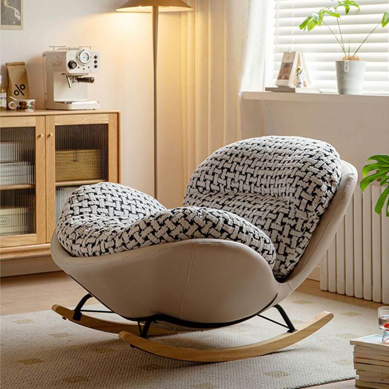 Modern Upholstered Armless Rocking Chair - Natural Wood Legs and ...