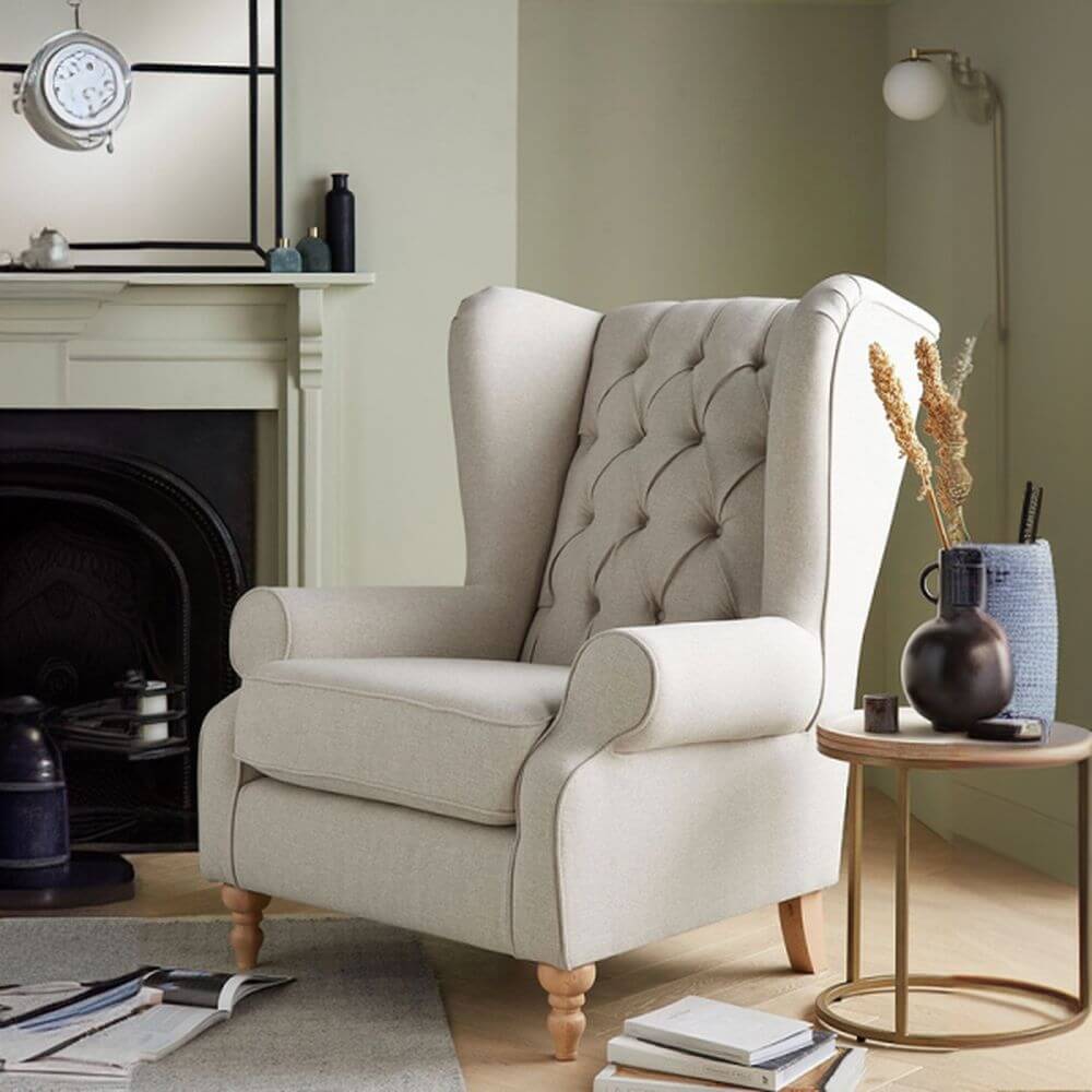 Old School Cream/Sepia Solid Color Lounge Chair with Armrest, Tufted ...