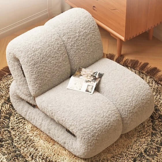 Modern Square Boucle Sherpa Lounge Sofa, Green Boucle Sherpa Chair
