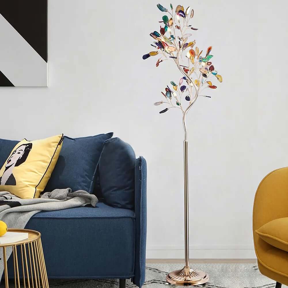 Art Deco Gold Metal 9-Light Floor Lamp with Multicolor Shade – cocochairs