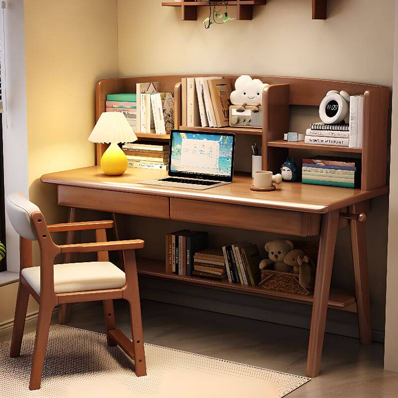 Elegant Walnut Writing Desk with Storage and Hutch for Kids – cocochairs