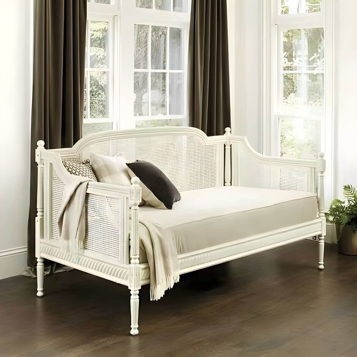 French Country Flannel Upholstered 3-Seat Sofa with Solid Color Wood ...