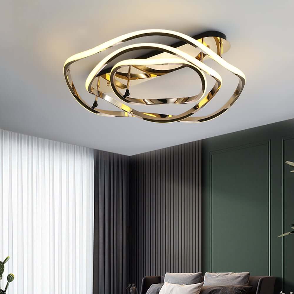 Gold Stainless Steel Modern Semi Flush Mount Light for Ambient Lighting ...