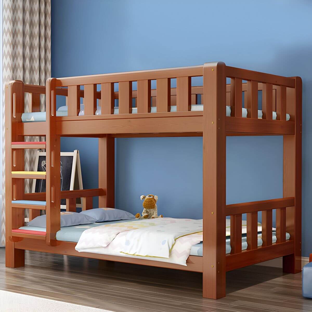 Mid-Century Modern Pine Bunk Bed with Bookcase & Storage – cocochairs