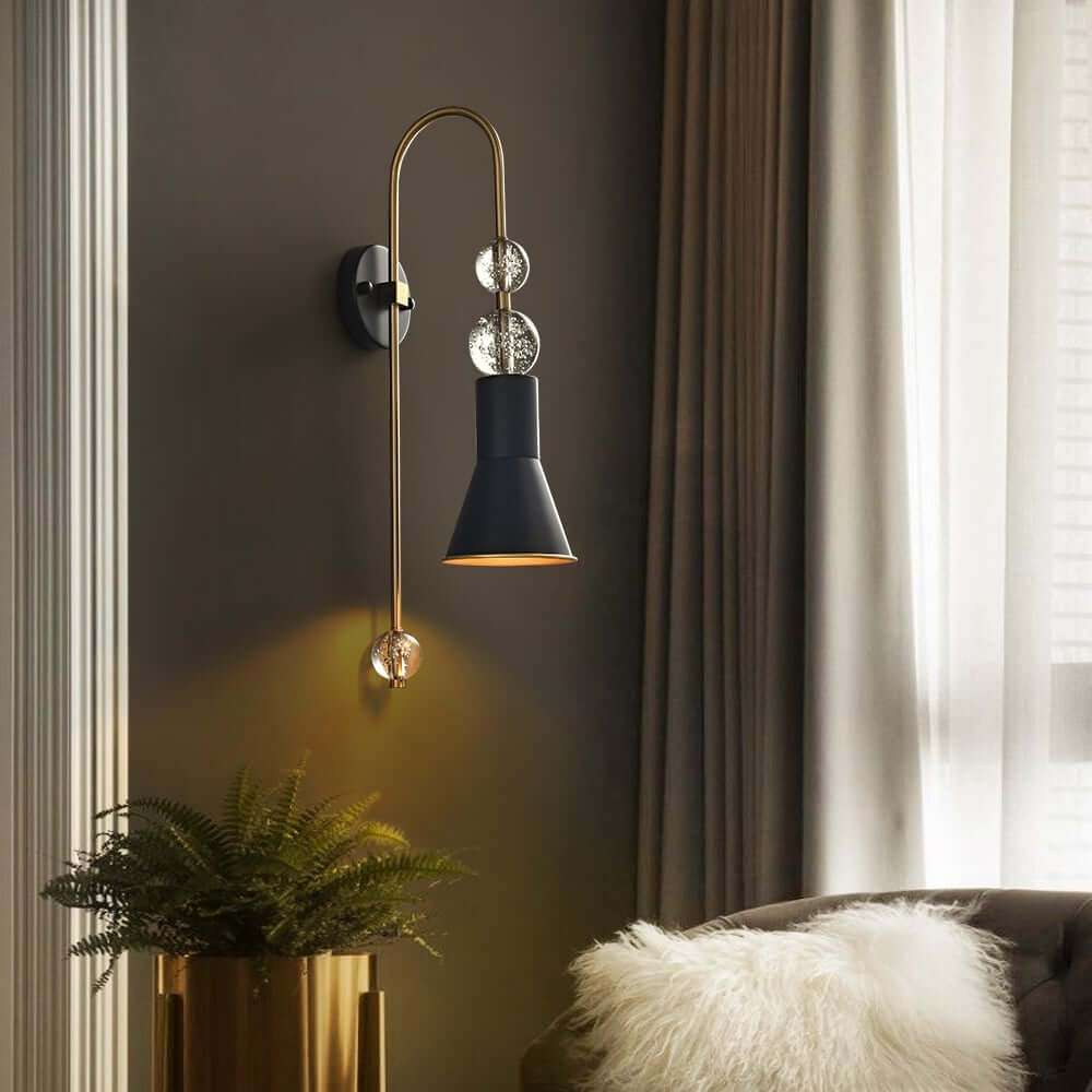 Modern Black and Gold Armed Wall Sconce with Glass Accents – cocochairs