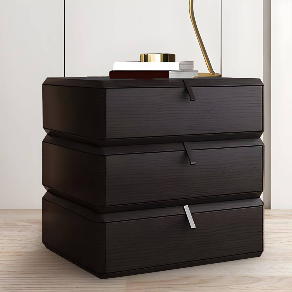 Modern Black Walnut Three-Drawer Nightstand with Sculptural Stacking ...