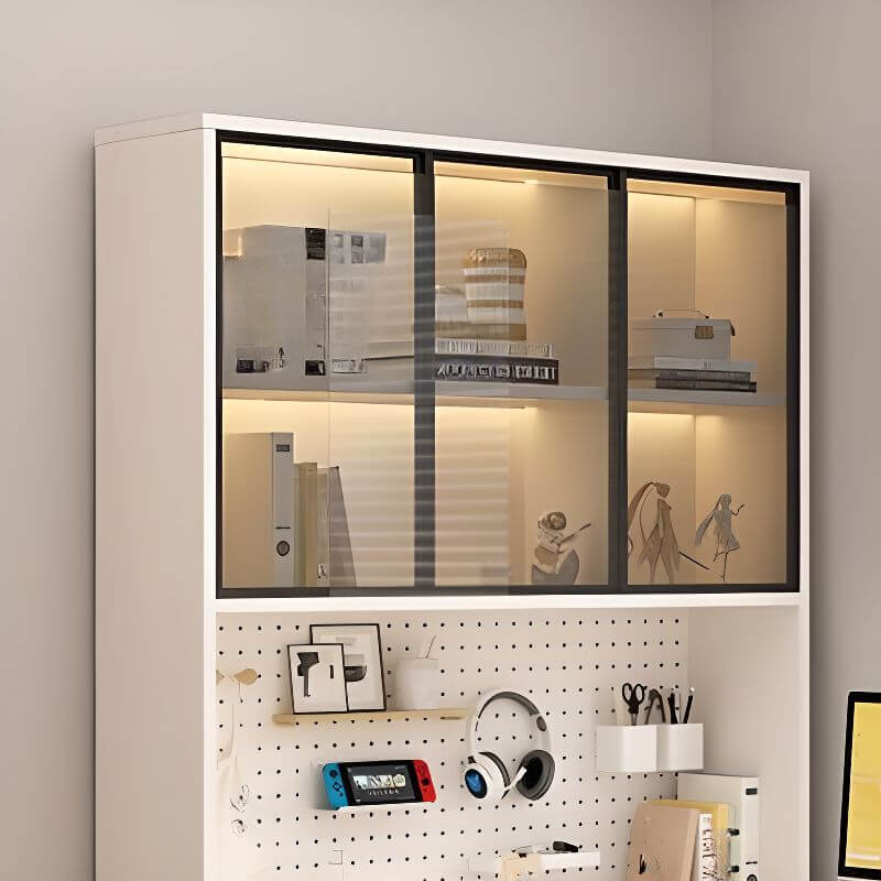 Modern Cream Gray Writing Desk with Storage and Shelves – cocochairs