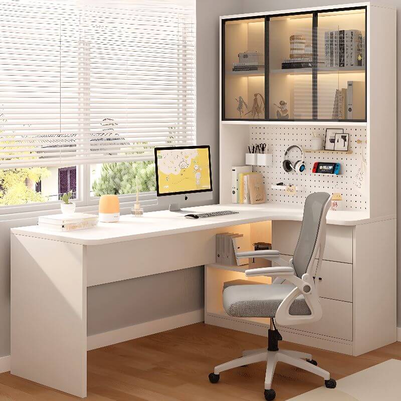 Modern Cream Gray Writing Desk with Storage and Shelves – cocochairs