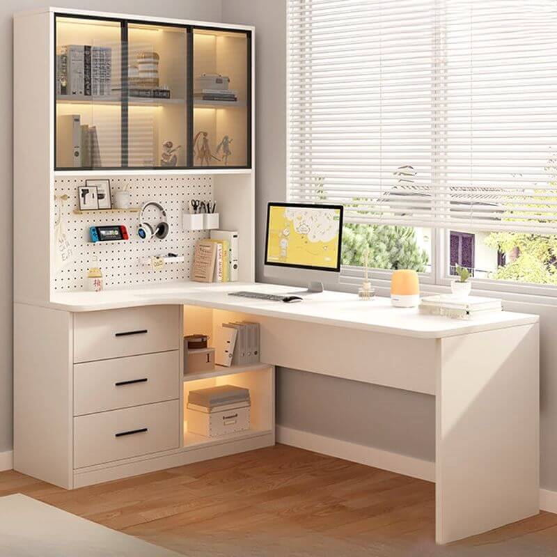 Modern Cream Gray Writing Desk with Storage and Shelves – cocochairs