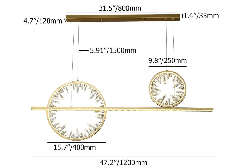 Modern Crystal Linear Pendant Light with Adjustable Height and Gold ...