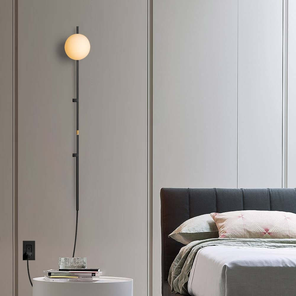 Modern Glass Globe Plug-In Floor Sconce with Marble Base – cocochairs