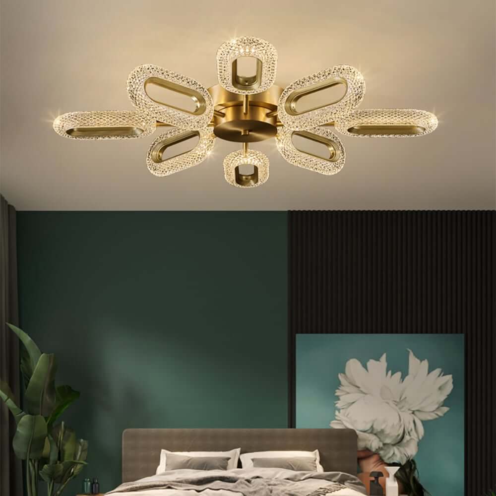 Modern Gold Sputnik Semi-Flush Mount Ceiling Light with Acrylic Ring ...