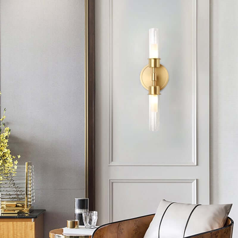 Modern Gold Wall Sconce with Clear Glass Shade - 2-Light Ambient ...
