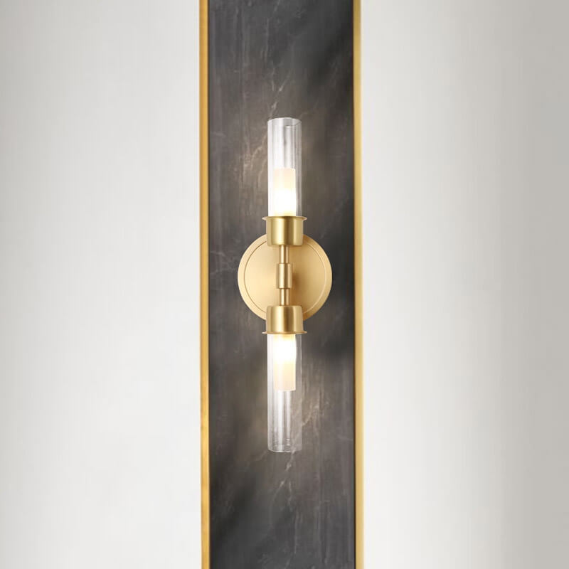 Modern Gold Wall Sconce with Clear Glass Shade - 2-Light Ambient ...