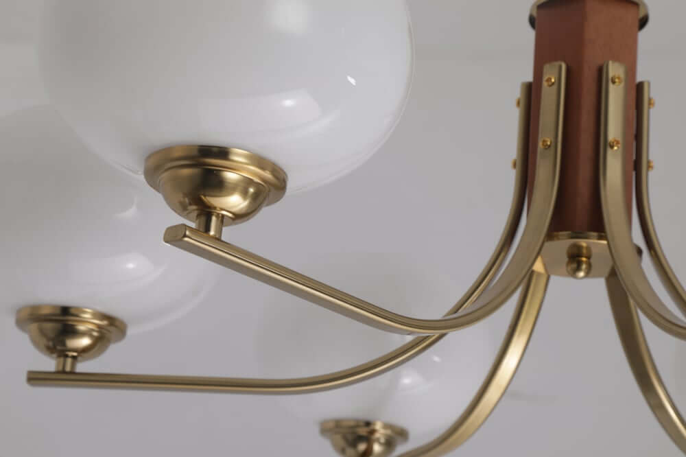 Modern Metal and Wood Bowl Chandelier with Glass Shades – cocochairs