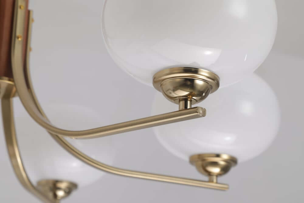 Modern Metal and Wood Bowl Chandelier with Glass Shades – cocochairs