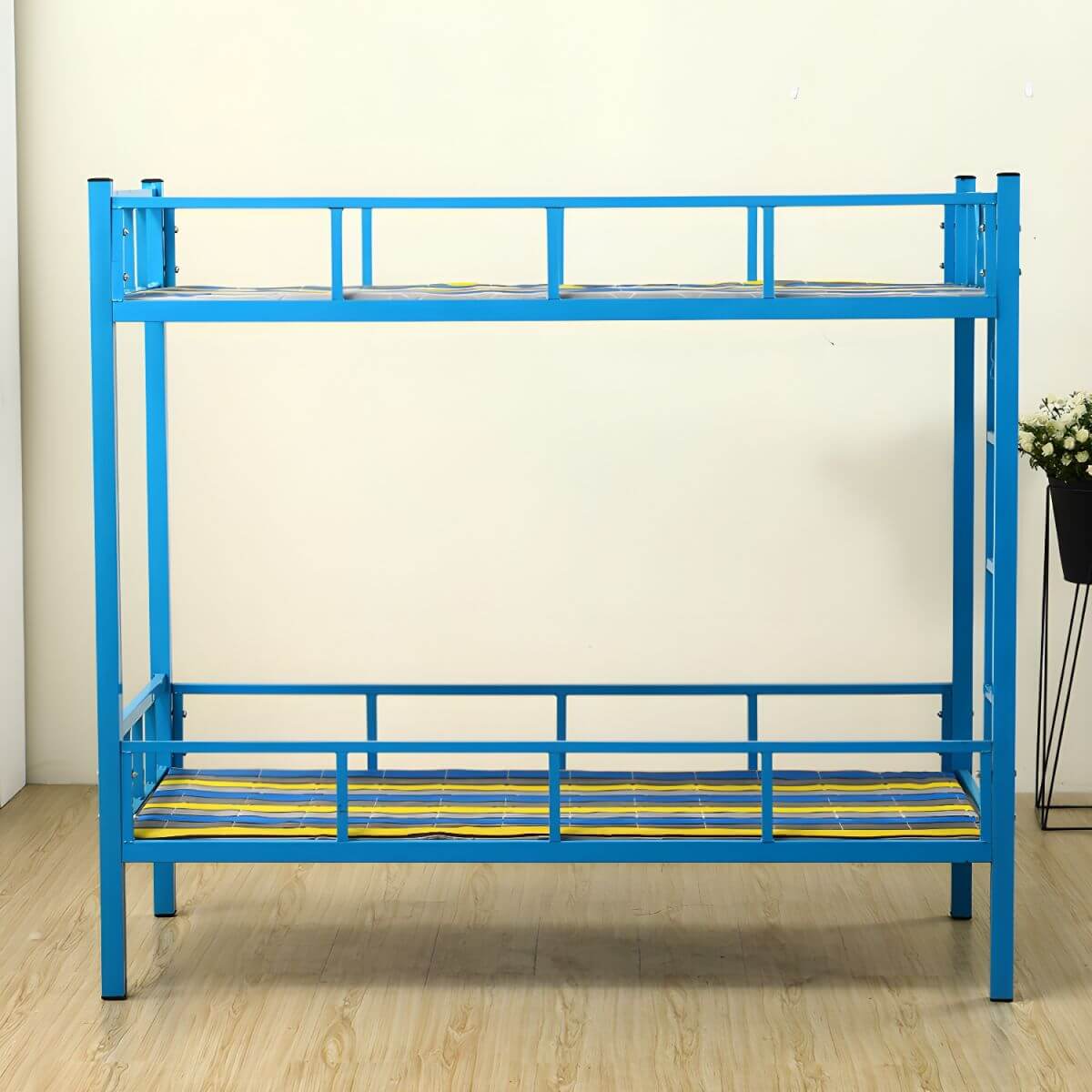Modern Metal Bunk Bed for Kids – Blue Finish with Guardrails and Ladder ...