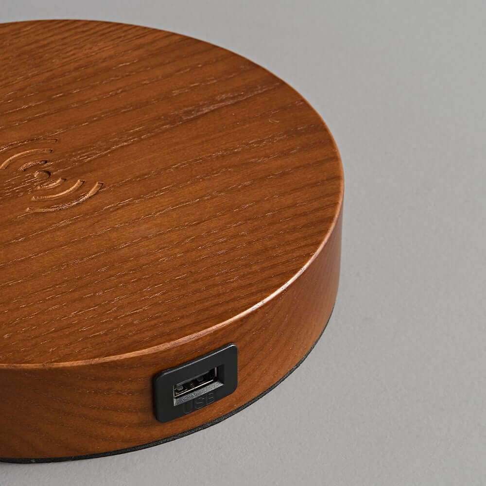 Modern Solid Wood Table Lamp with Gold Accents and USB Charging ...