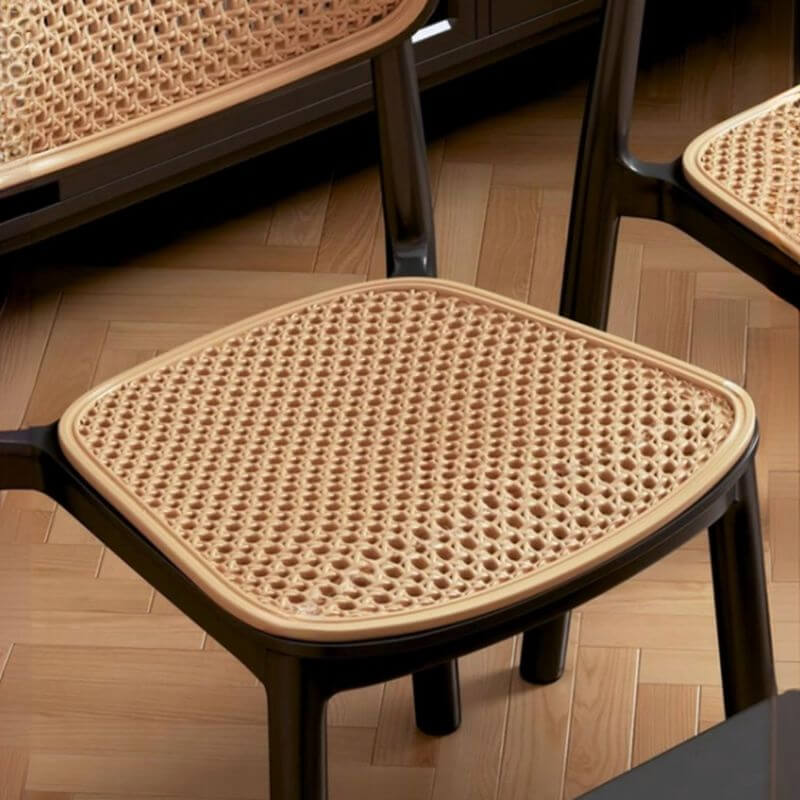 Modern Upholstered Side Chair with Rattan Back and Wood Legs – cocochairs