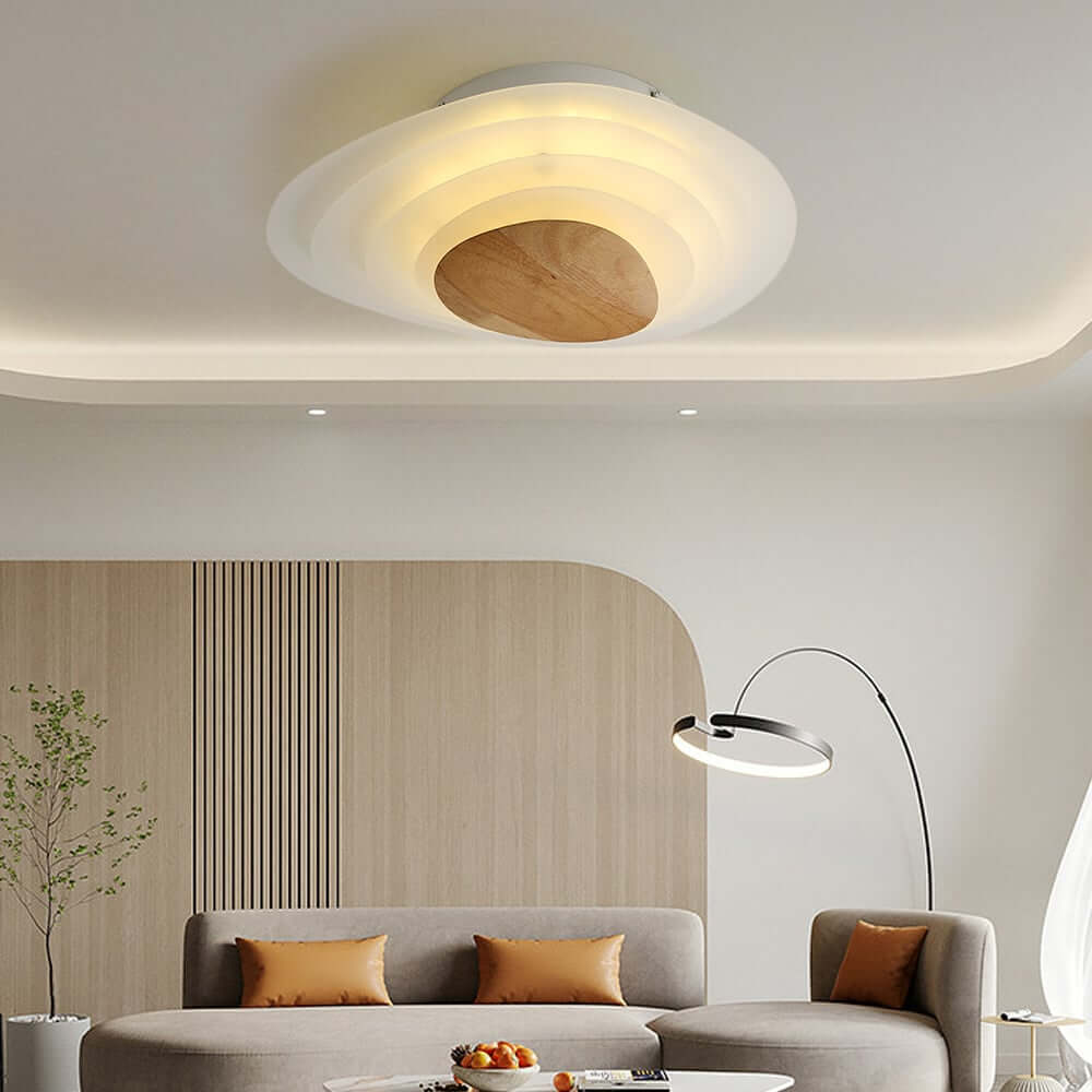 Modern White Flush Mount Ceiling Light with Wood Accent – cocochairs