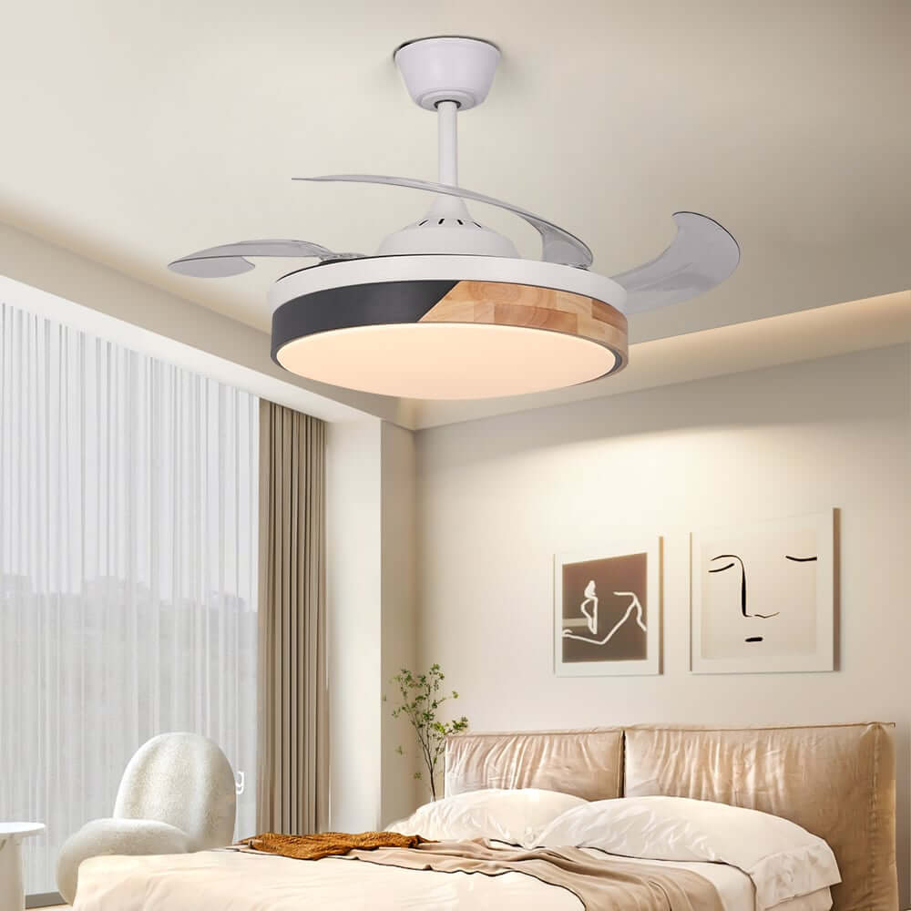 Modern White Oak Wood Downrod Mount Ceiling Fan with LED Light – cocochairs