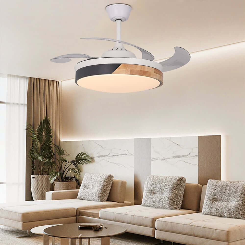 Modern White Oak Wood Downrod Mount Ceiling Fan with LED Light – cocochairs