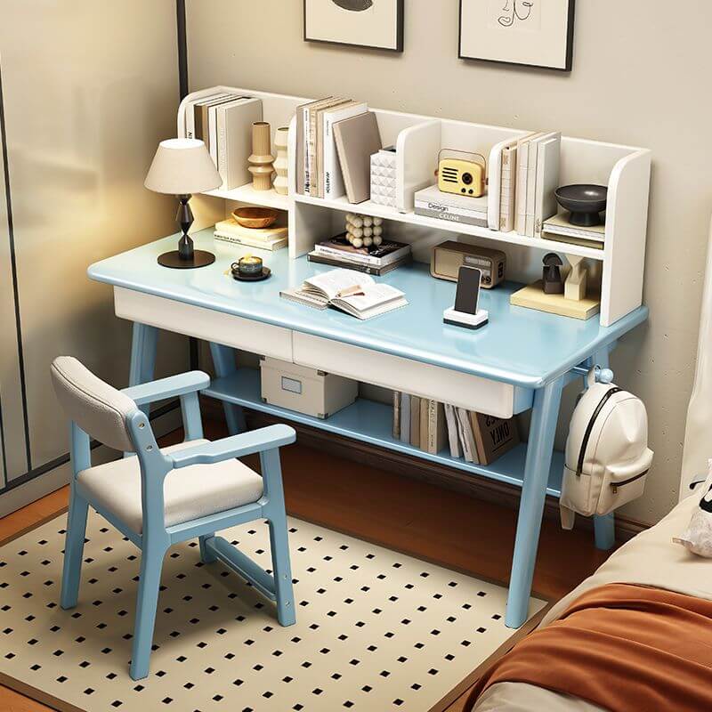 Modern Wood Writing Desk with Open Shelves and Storage - Kids Desk ...