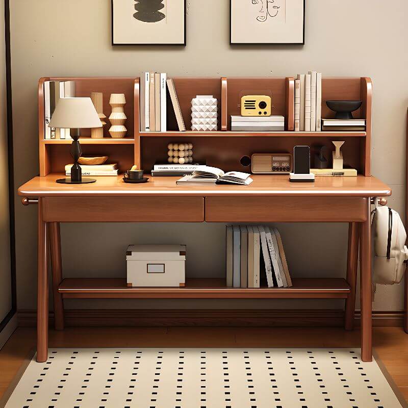 Modern Wood Writing Desk with Open Shelves and Storage - Kids Desk ...