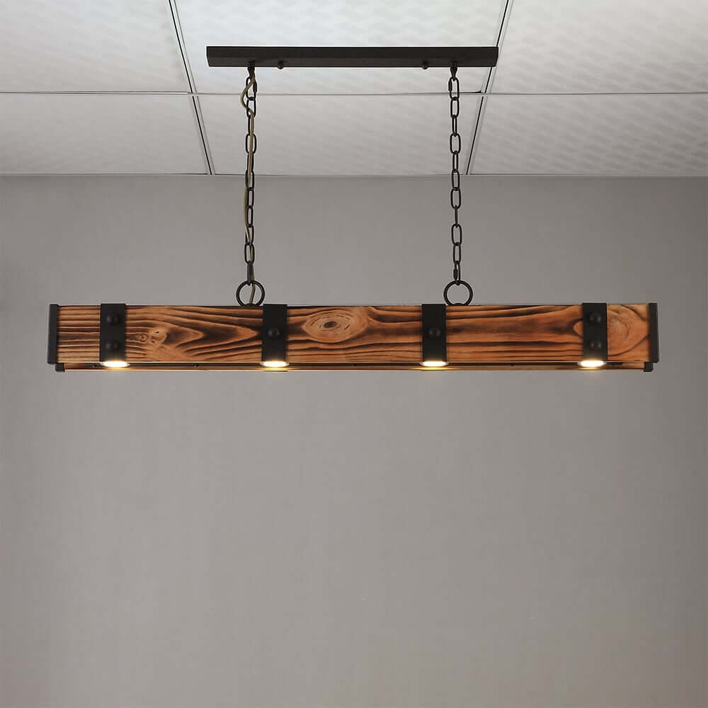 Rustic Wood Linear Island Pendant Light with Adjustable Chain – cocochairs
