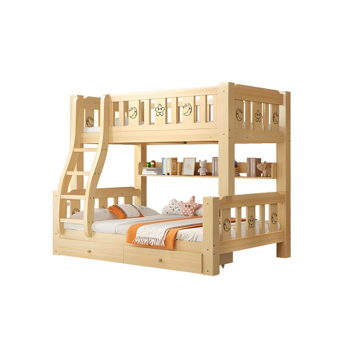 Scandinavian Solid Wood Kids Bunk Bed with Hand-Drawn Stars ...