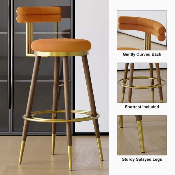 MidCentury Modern Orange Bar Height Stool with Backrest (Set of 2 ...