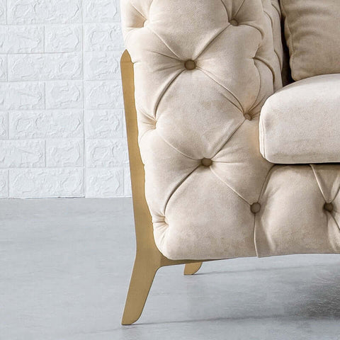 Elegant Beige Chesterfield Sofa: Modern 3-Seater with Button Tufting ...