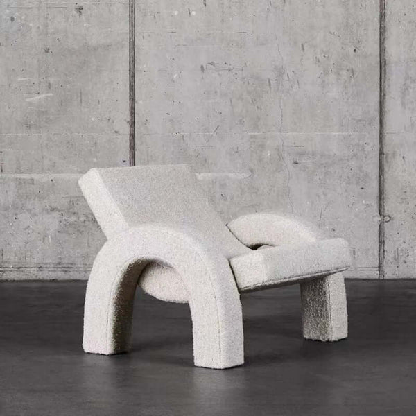 U-Shaped White Boucle Sherpa Accent Chair With Backrest