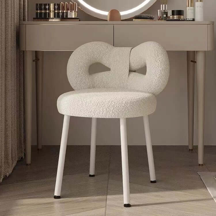 Pink,Green,White Boucle Vanity Stool with butterfly-shaped Backrest ...